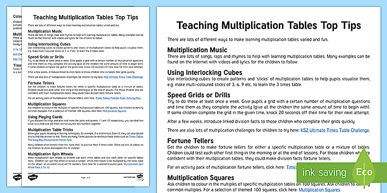 Ways to Teach Multiplication Tables Top Tips - Twinkl