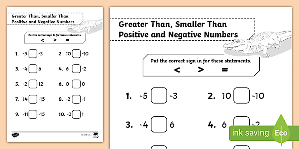 Editable Greater Than, Smaller Than Positive and Negative Numbers