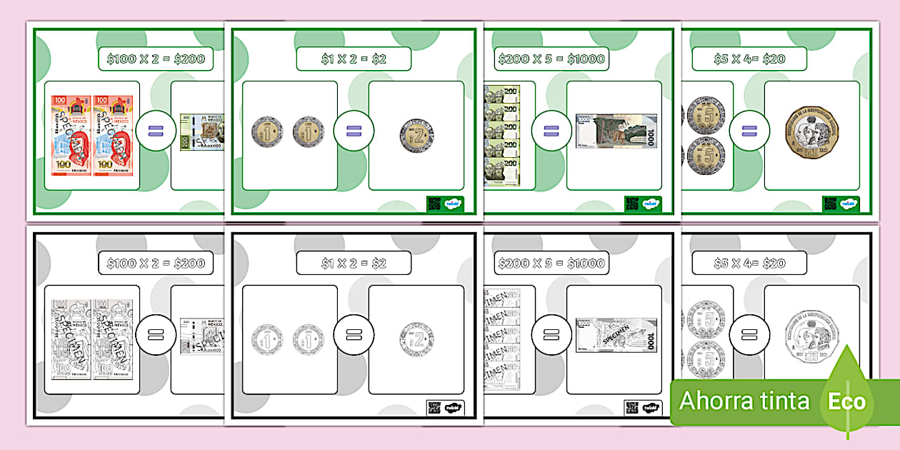 Monedas y billetes mexicanos para imprimir (teacher made)