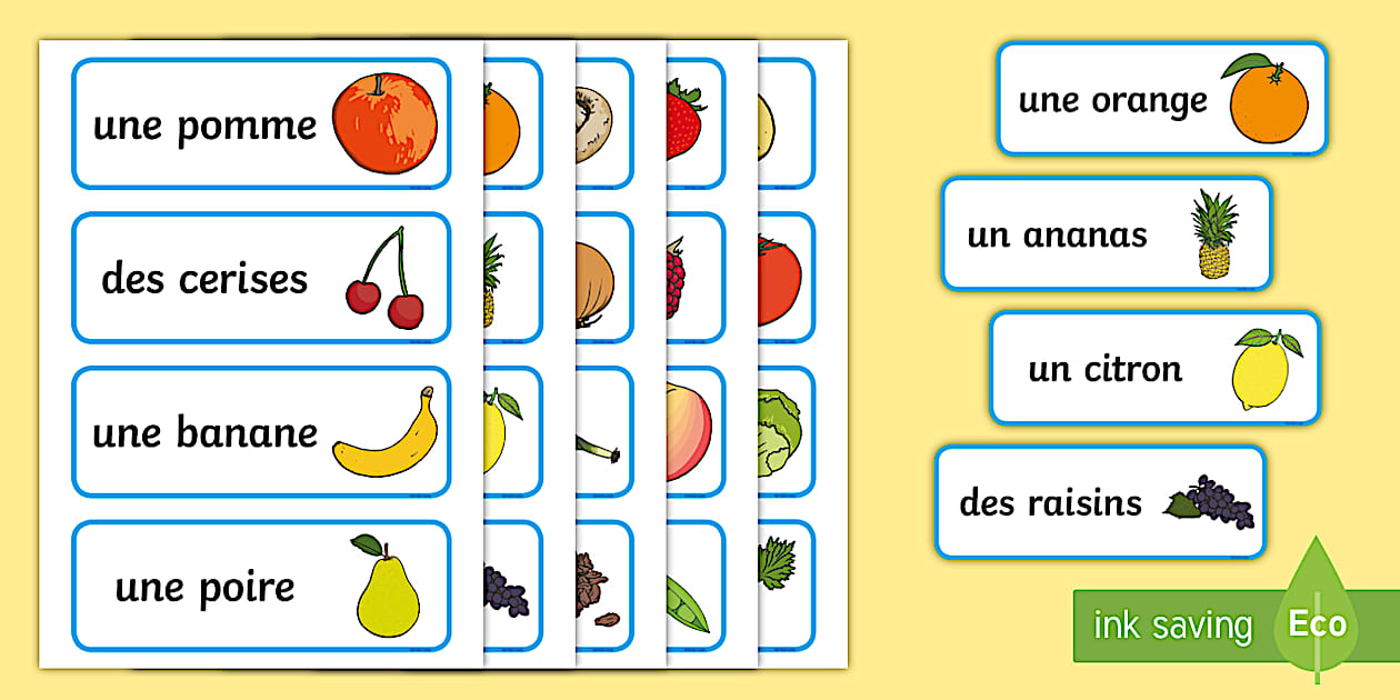 French Fruit and Vegetable Vocabulary Cards (teacher made)
