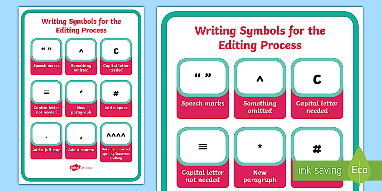 Writing Symbols For Editing Process A4 Display Poster