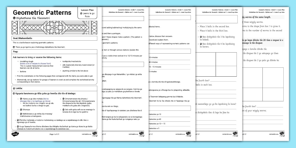 Geometric Patterns – Grade 7 – Lesson Plan-Sepedi