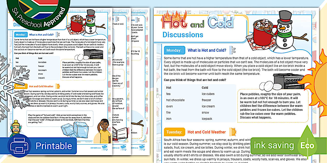Hot and Cold Morning Ring Discussion Sheet (teacher made)