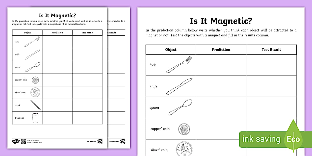 Editable Magnetic Objects Worksheet (teacher made) - Twinkl