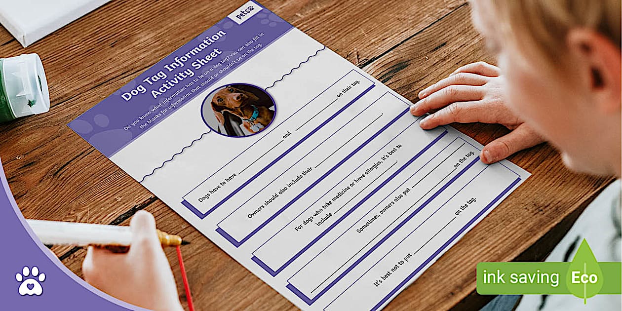 Dog Tag Information - Activity Sheet - Twinkl Pets - Twinkl