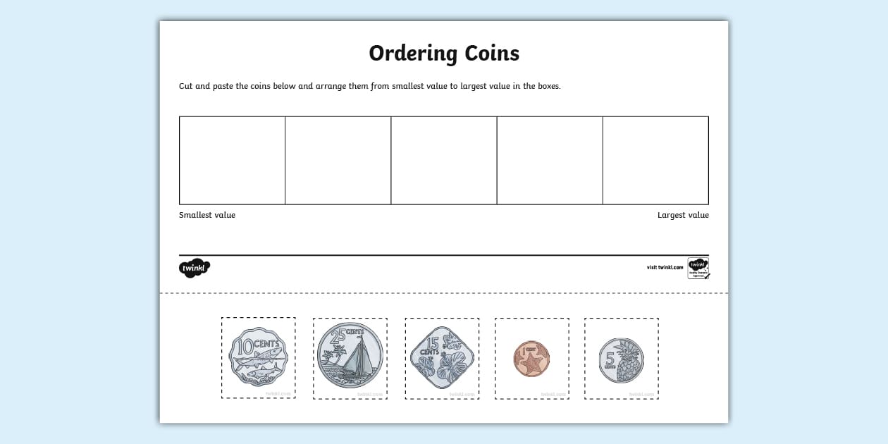 The Bahamas Coin Ordering Cut and Paste Worksheet - Twinkl