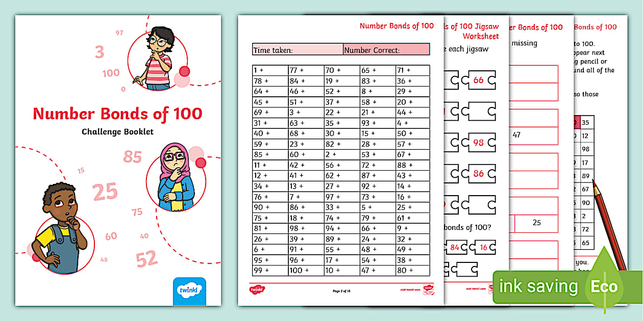 👉 Number Bonds to 100 Challenge Booklet (teacher made)