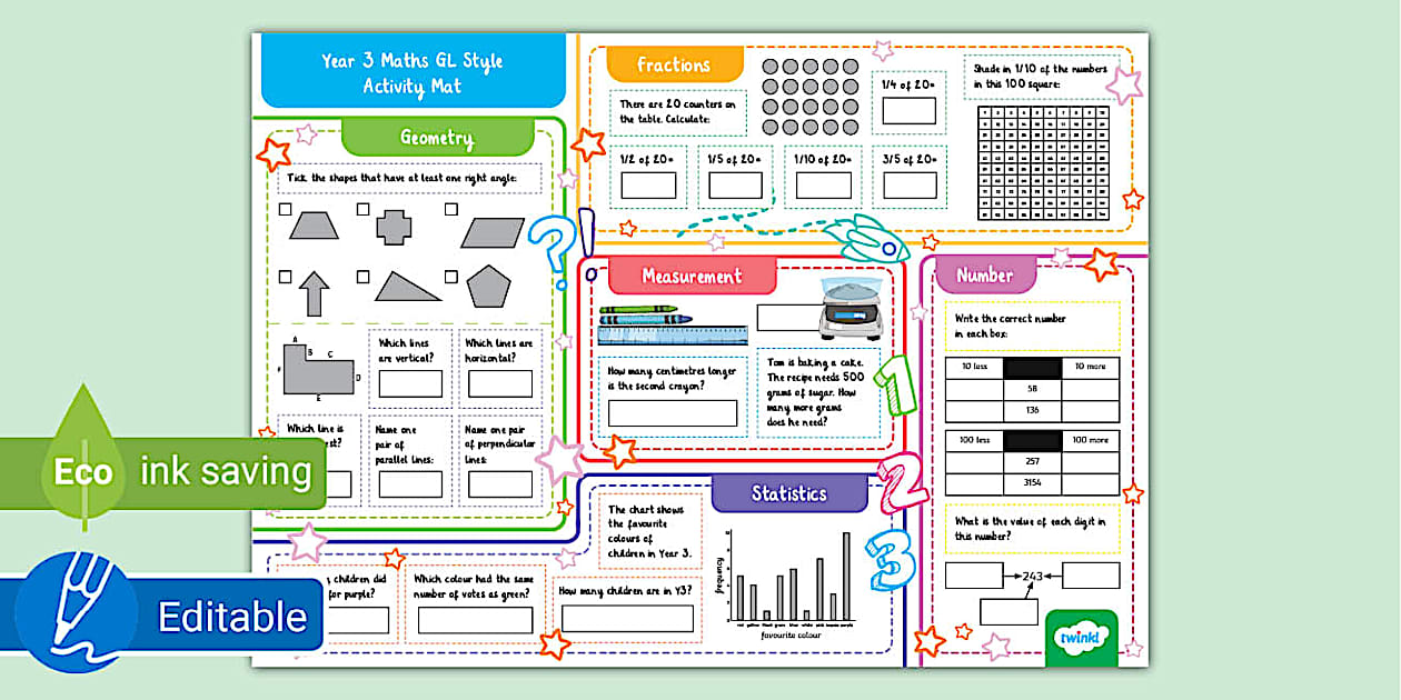 Year 3 Maths GL Style Activity Mat - Twinkl