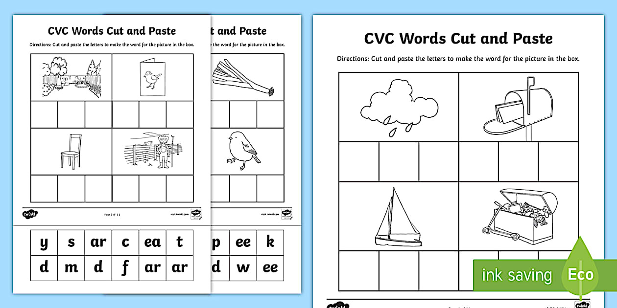 Editable Phase 3 to 5 CVC Words Cut and Paste Activity