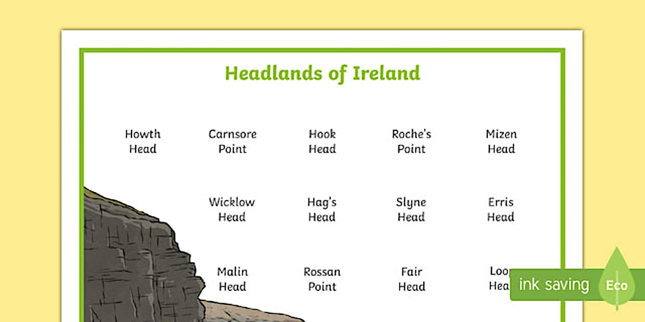 Headlands of Ireland Word Mat - Twinkl