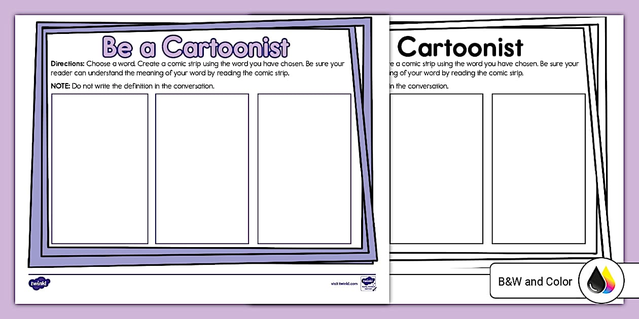 Be a Cartoonist Vocabulary Worksheet for K-2nd Grade