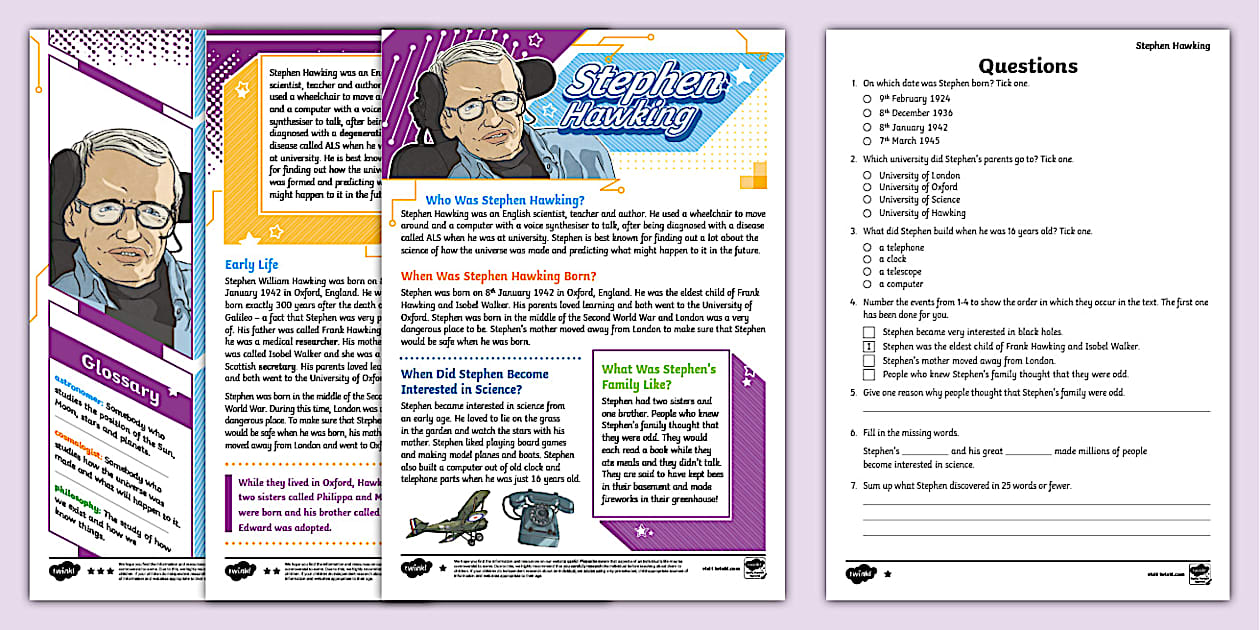 LKS2 Stephen Hawking Differentiated Reading Comprehension