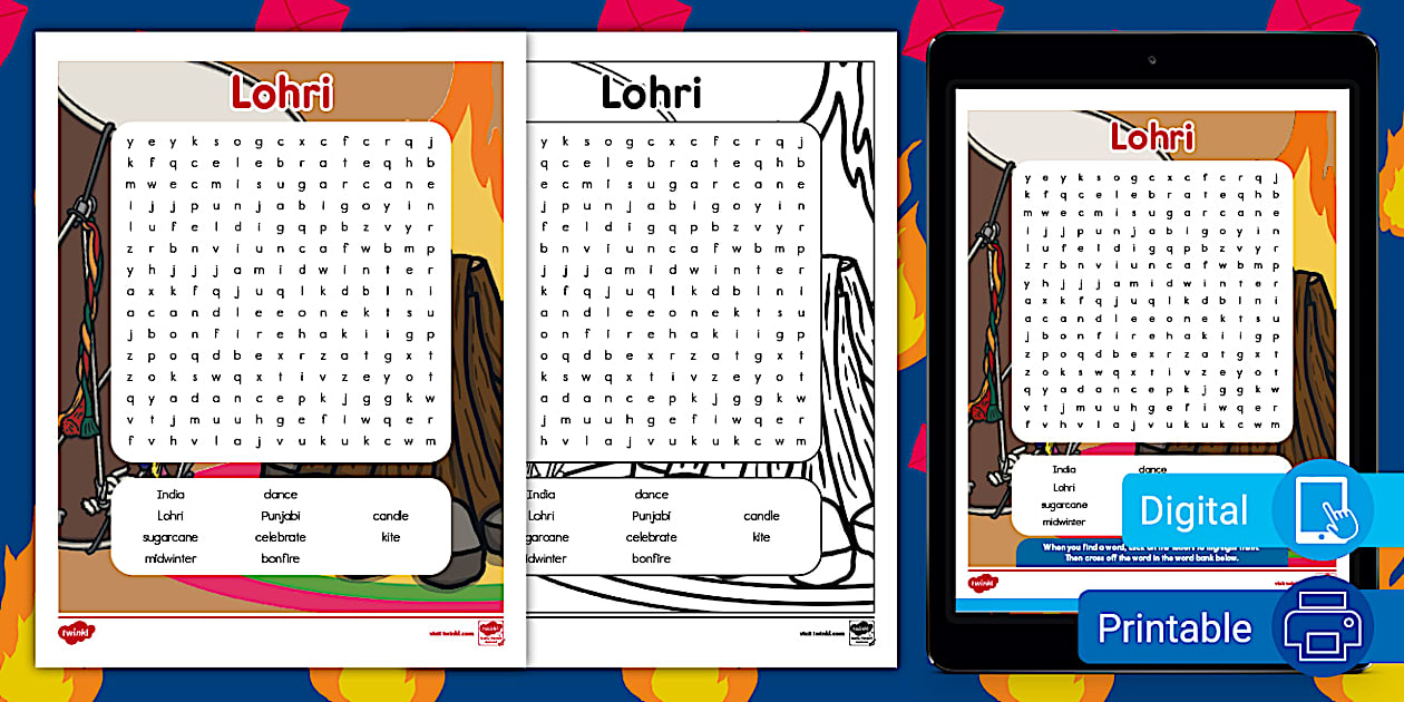 Lohri Word Search for 1st-2nd Grade