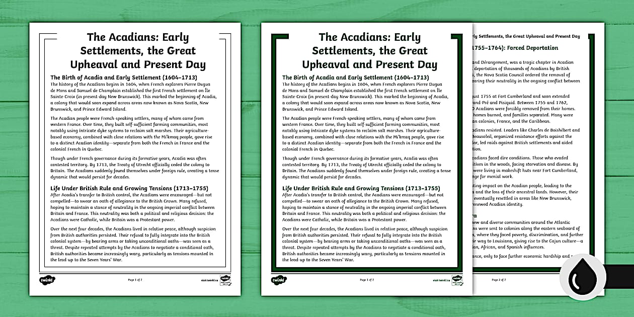 The Acadians' History Reading Comprehension 7/8