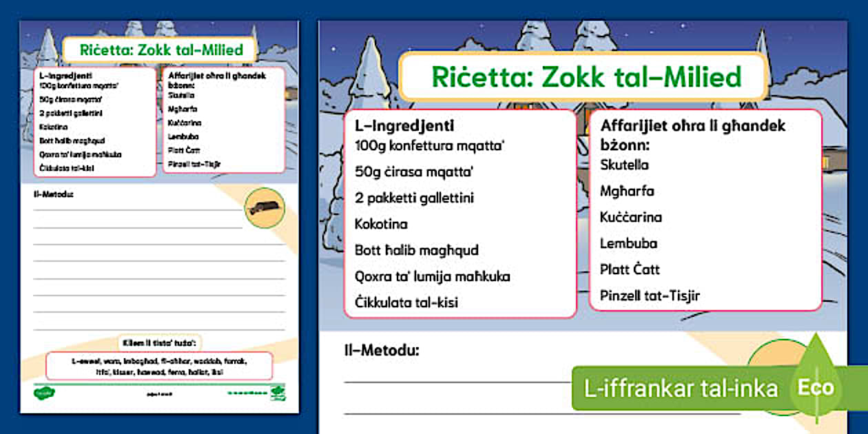 Niktbu Riċetta: Zokk tal-Milied (teacher made) - Twinkl