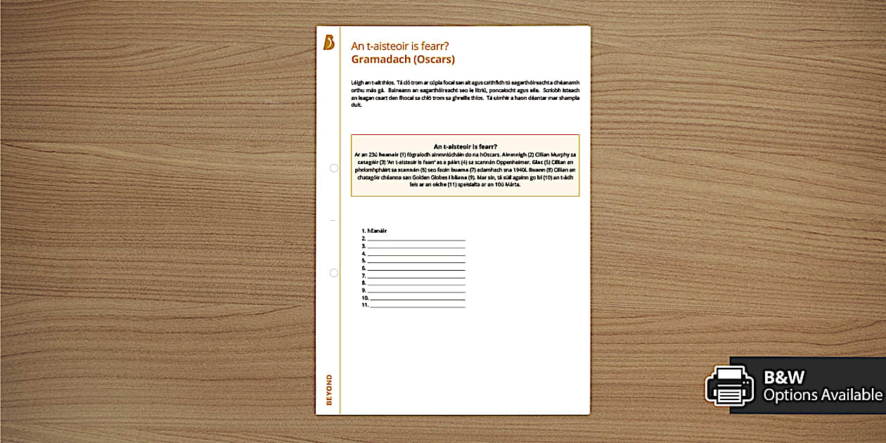 An t-aisteoir is fearr? - Gramadach | Junior Cycle - Twinkl