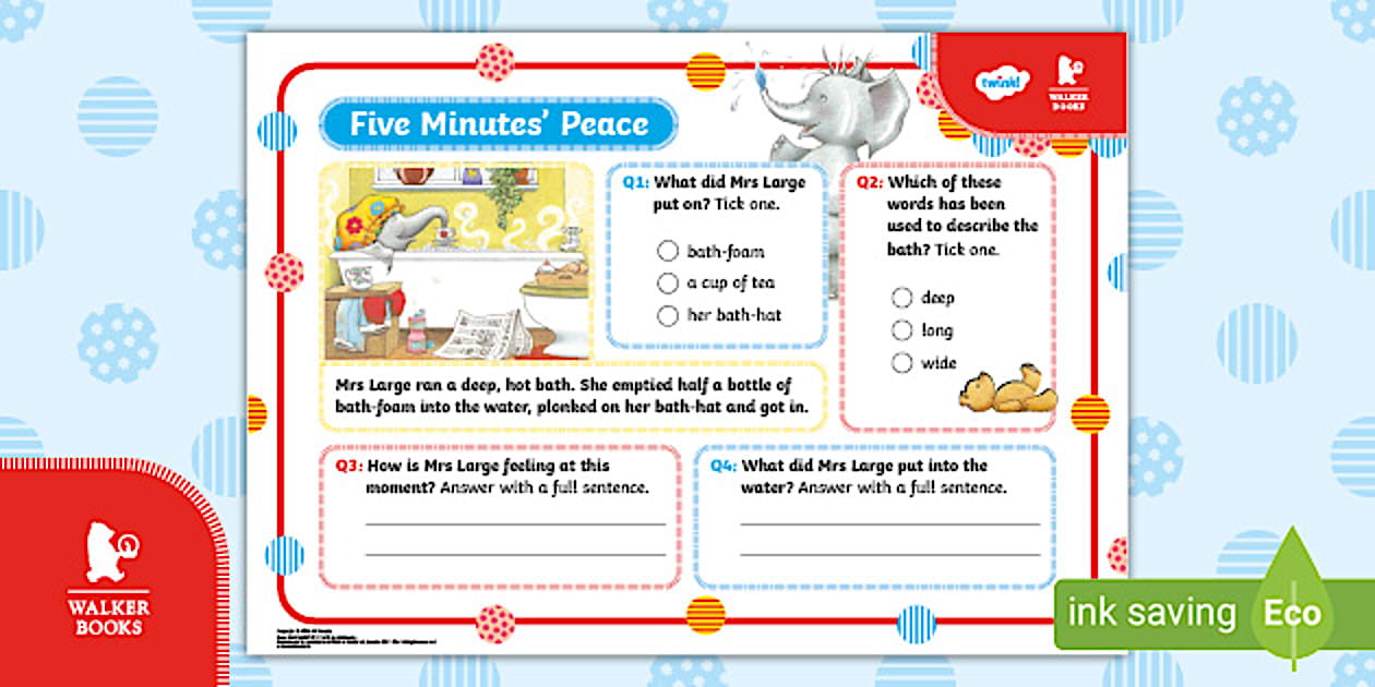 FREE! - Five Minutes’ Peace Reading Comprehension | Primary Resources