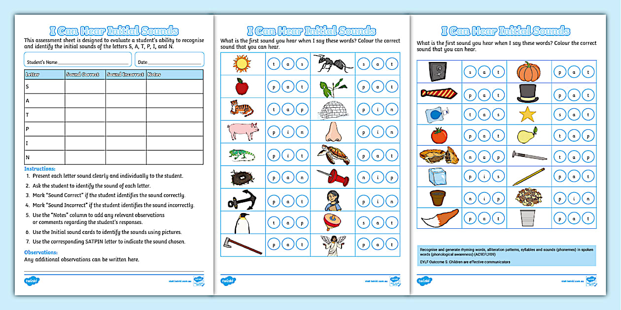 Initial Sounds SATPIN Alphabet Assessment PDF | Twinkl