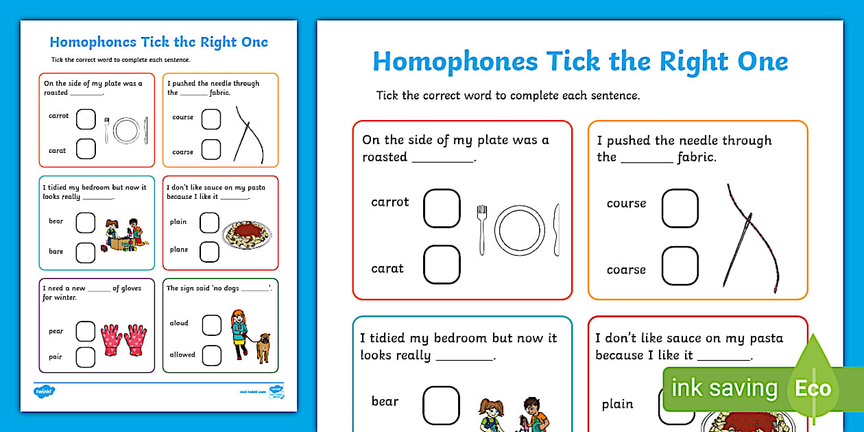 Homophones Call my Bluff Worksheet