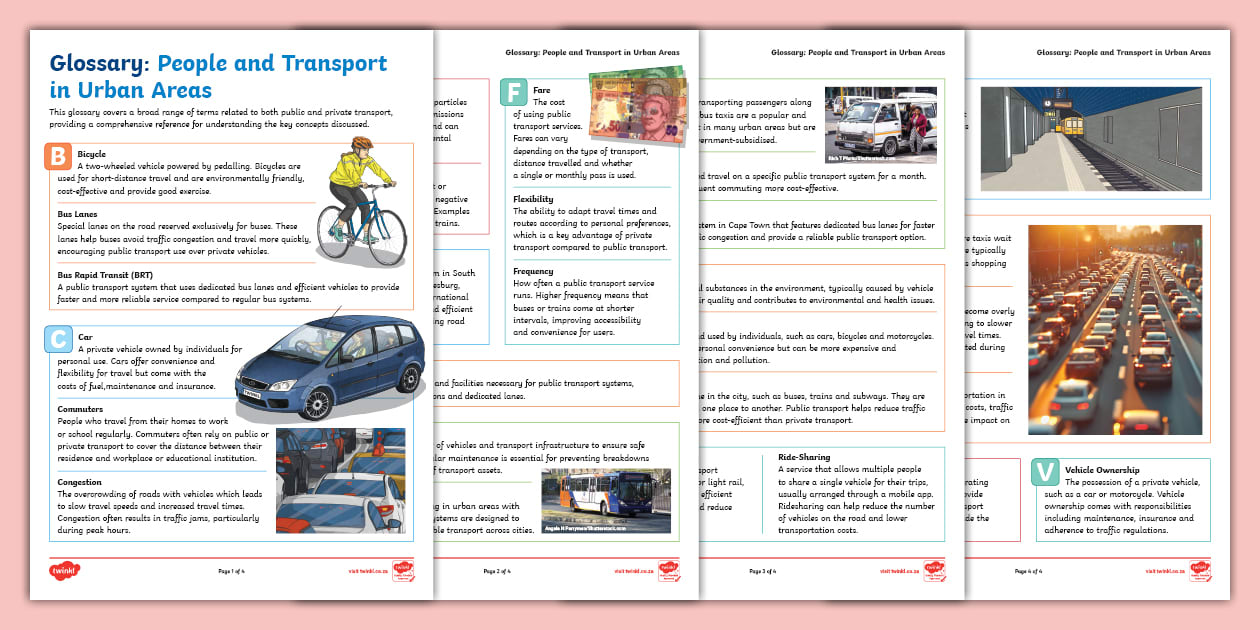 People and Transport in Urban Areas: Glossary - Twinkl