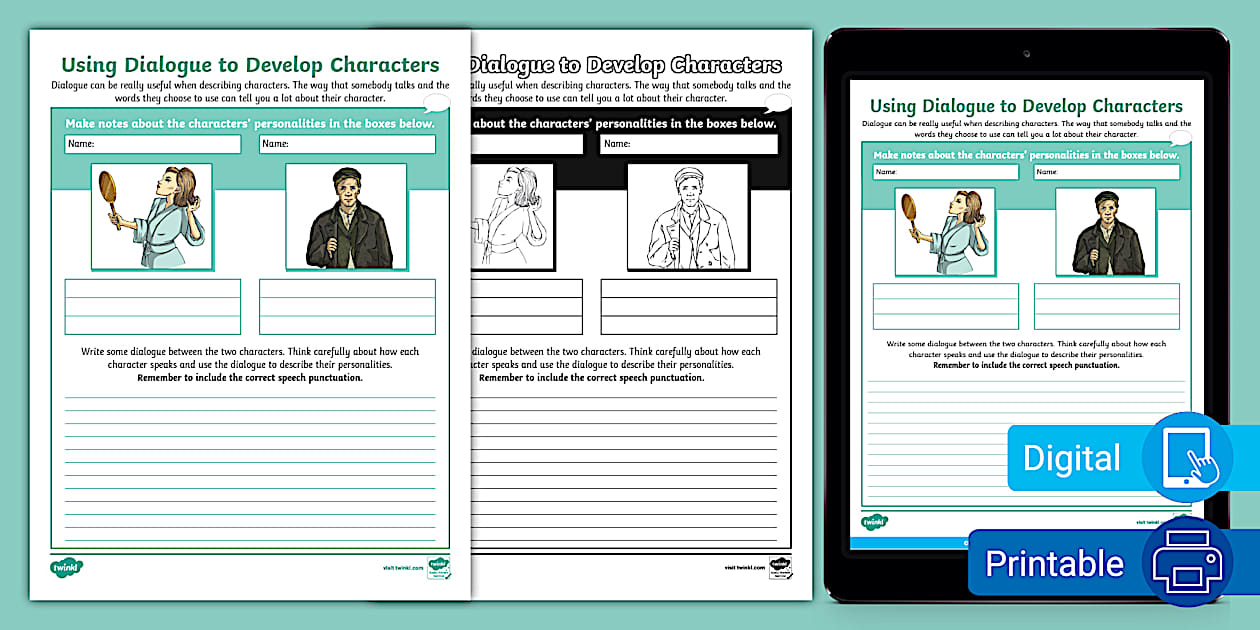 Using Dialogue to Describe Characters Worksheet for 6th-8th G