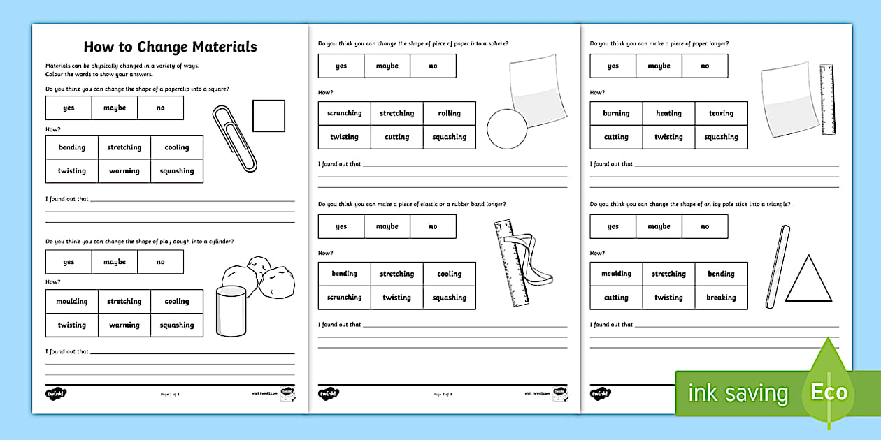 Changing Materials Worksheet – Materials and Change – Twinkl