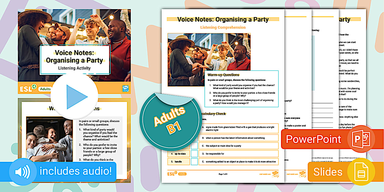 ESL Listening: Voice Notes - Organising a Party - Twinkl