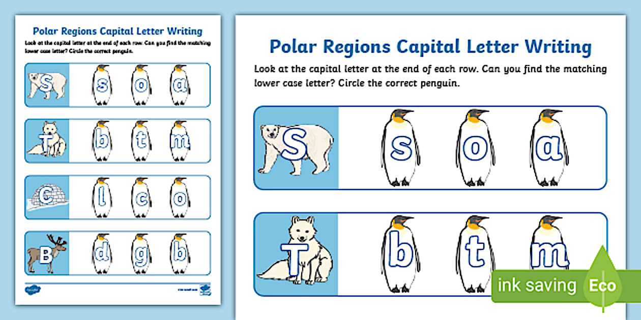 Polar Regions Capital Letter Writing Worksheet - Twinkl