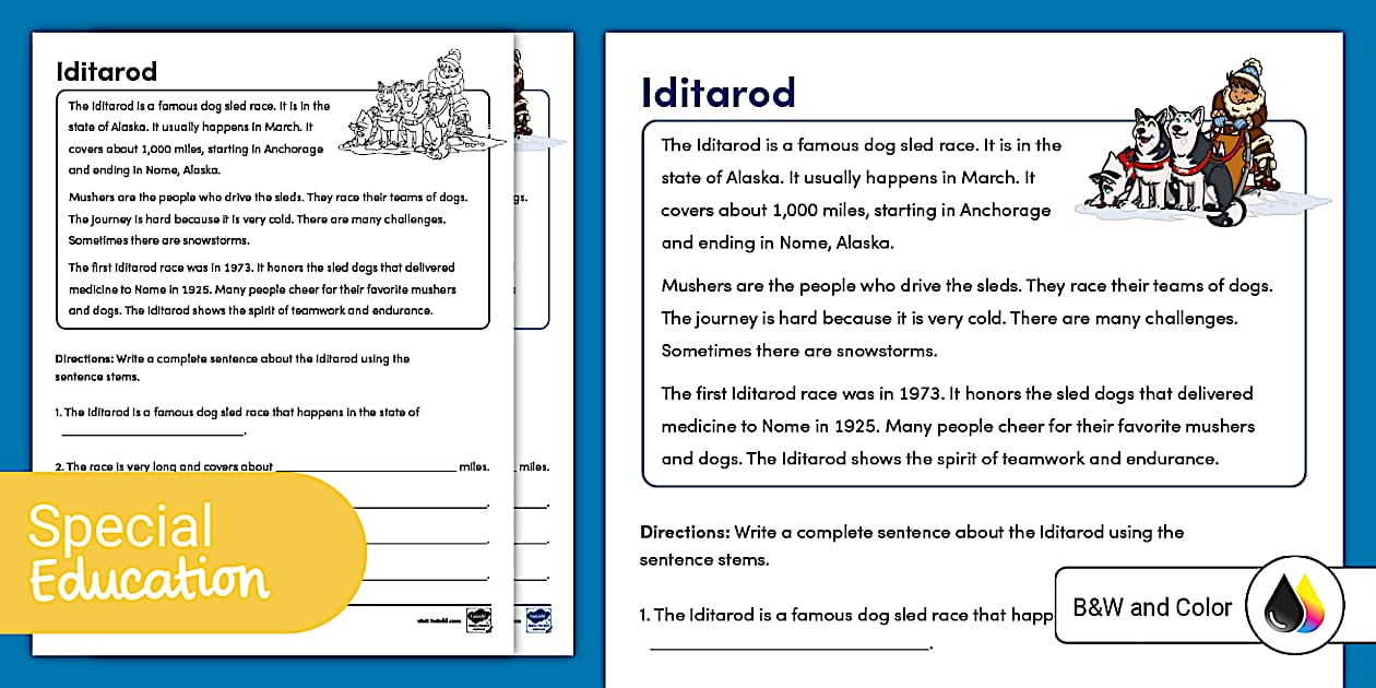 Iditarod Writing Worksheet With Sentence Stems - Twinkl