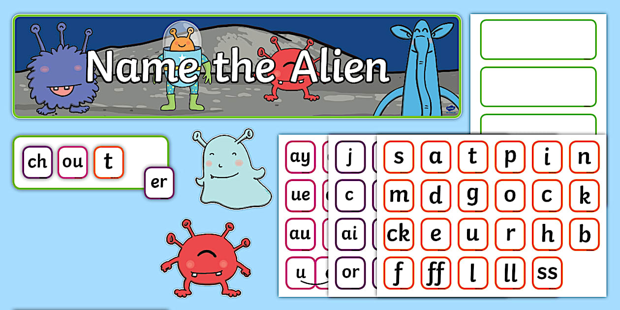 Editable Phase 2, 3 and 5 Phonics 'Name the Alien' Interactive Display Pack