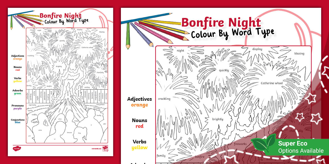 Bonfire Night Colour By Word Type (Ages 7–11) - Twinkl