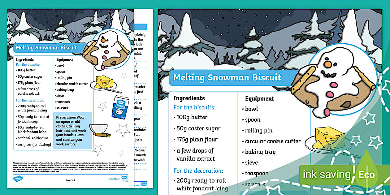Melting Snowman Biscuit Recipe (Ages 5 - 11) (teacher made)