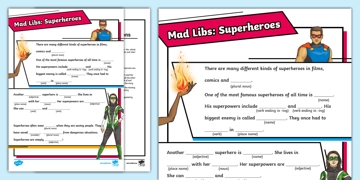 Mad Libs - Superheroes (teacher made) - Twinkl