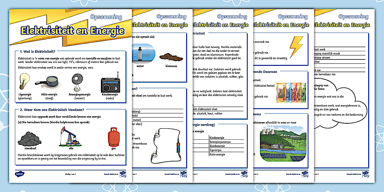 Elektrisiteit en Energie Opsomming (Teacher-Made) - Twinkl