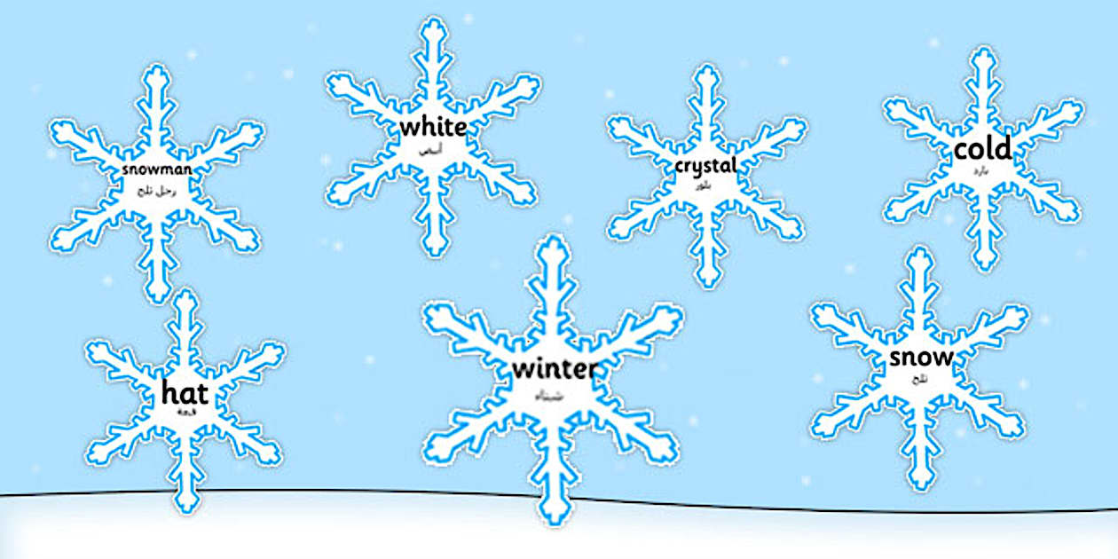 Winter Words on Snowflakes Arabic Translation (teacher made)