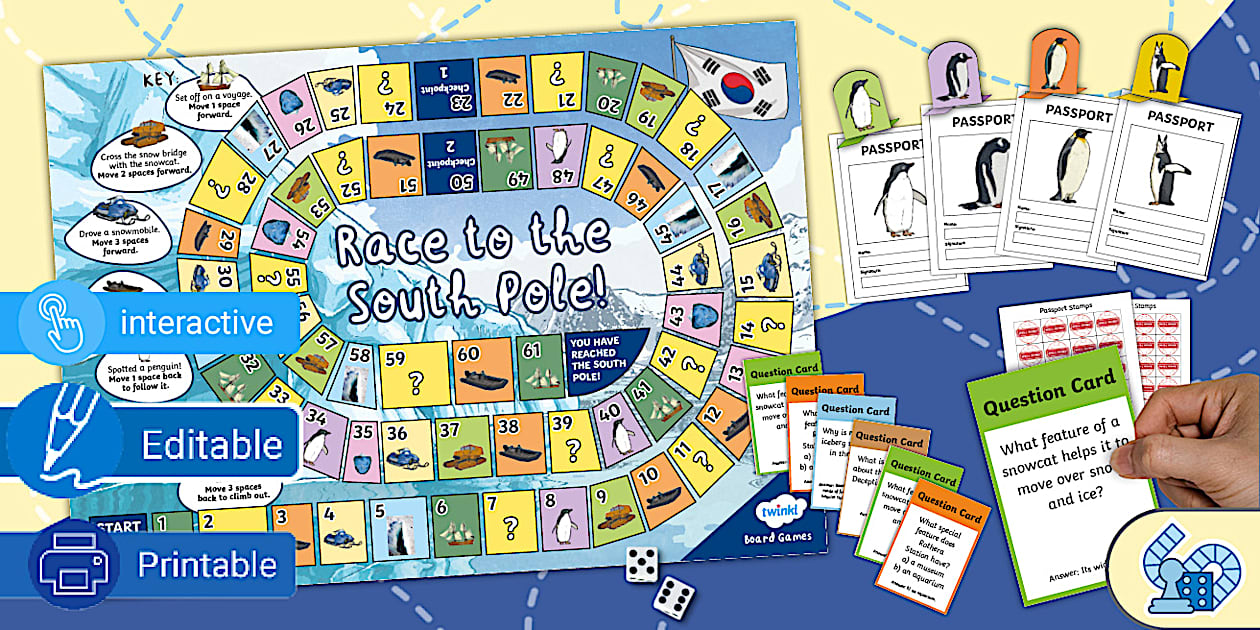 Race to the South Pole Board Game - Twinkl Primary Resources