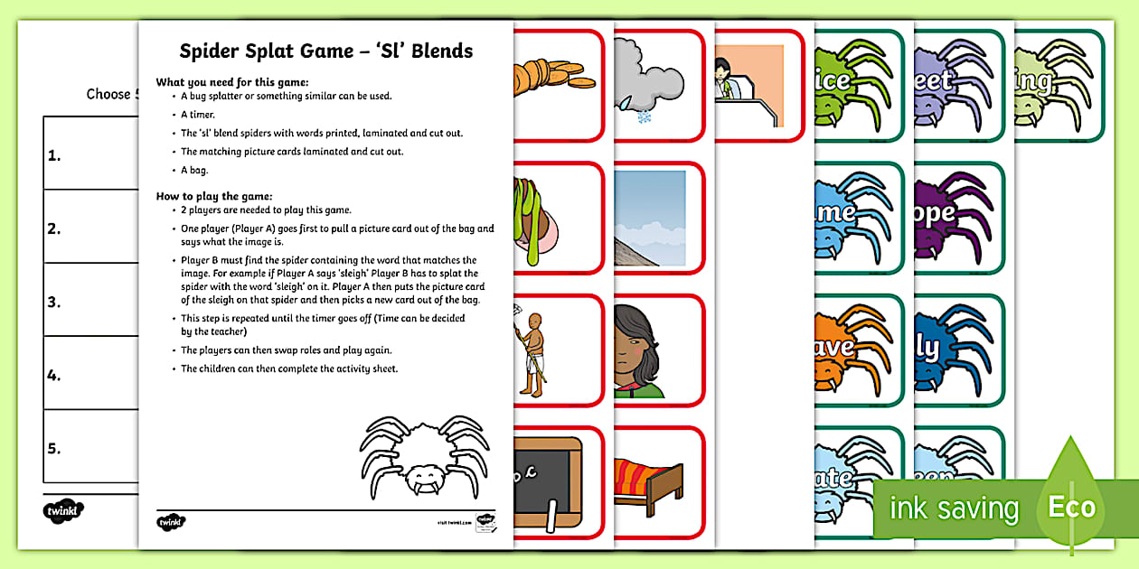 Spider Splat 'sl' Blends Game (Teacher-Made) - Twinkl