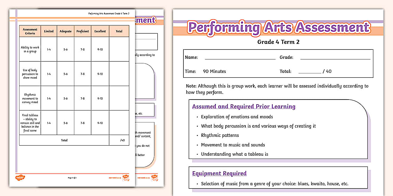 Grade 4 Performing Arts - Term 2 - Assessment (CAPS Aligned)