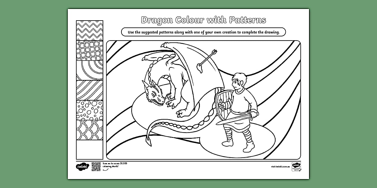 Dragon Colour with Patterns Activity (teacher made) - Twinkl
