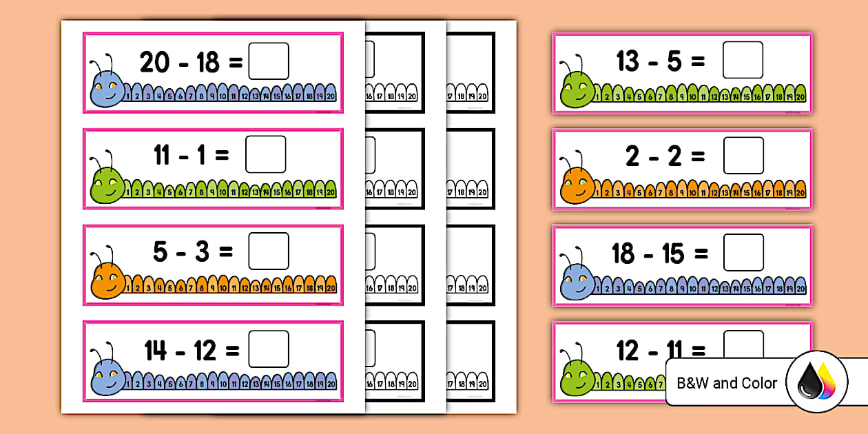 Count Back Caterpillar Cards Subtraction Within 20 - Twinkl