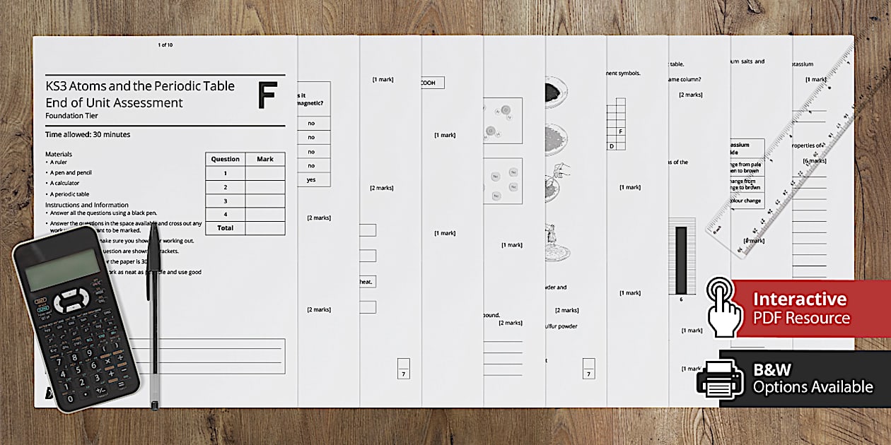 Atoms and the Periodic Table Assessment - F | KS3 Chemistry