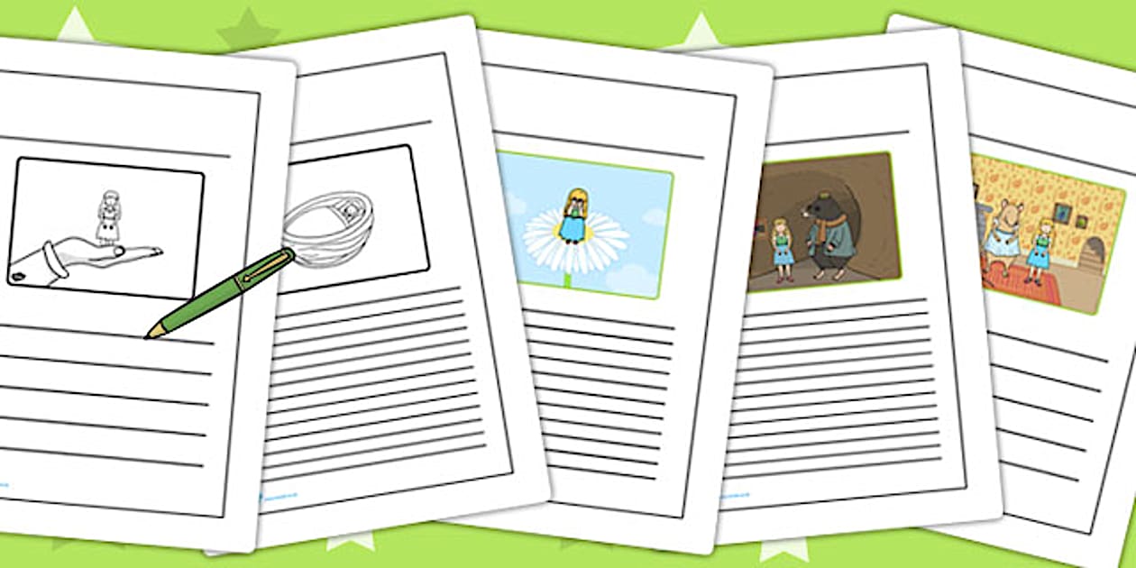 Black and White Thumbelina Story Writing Frames - Twinkl