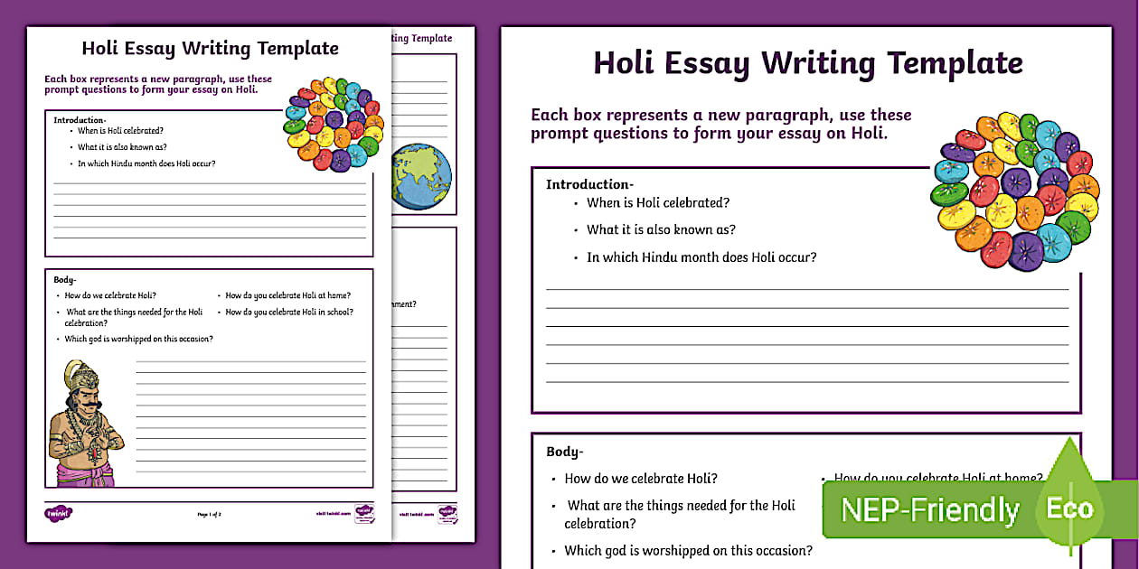 Holi Essay Writing Template (teacher made) - Twinkl