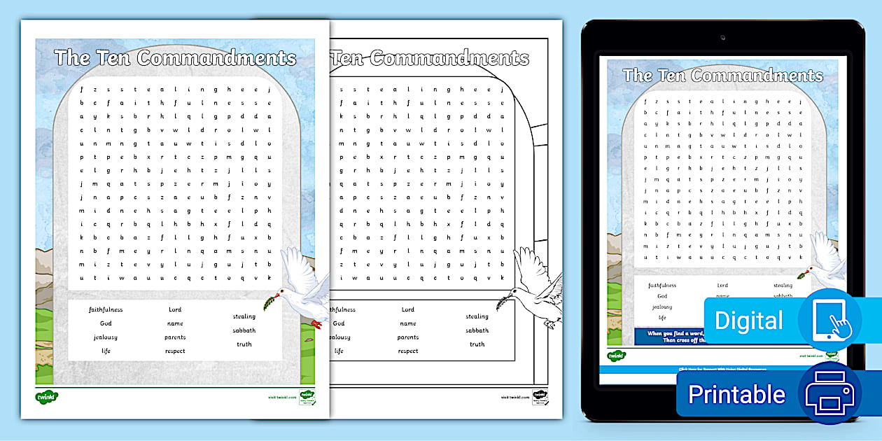 10 Commandments Word Search For Kids | R.E. | Fun Printable
