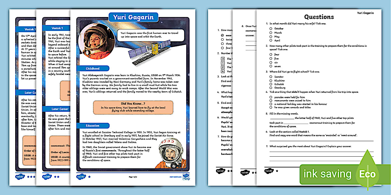 LKS2 Yuri Gagarin Differentiated Comprehension Activity