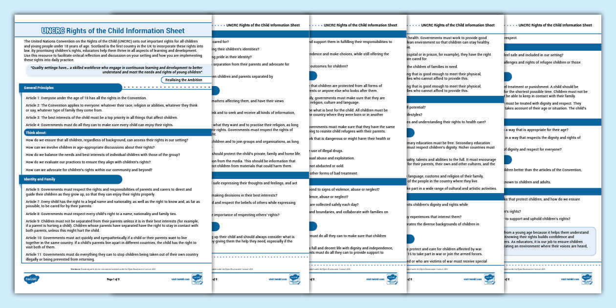 UNCRC Rights of the Child Information and Reflection Sheet