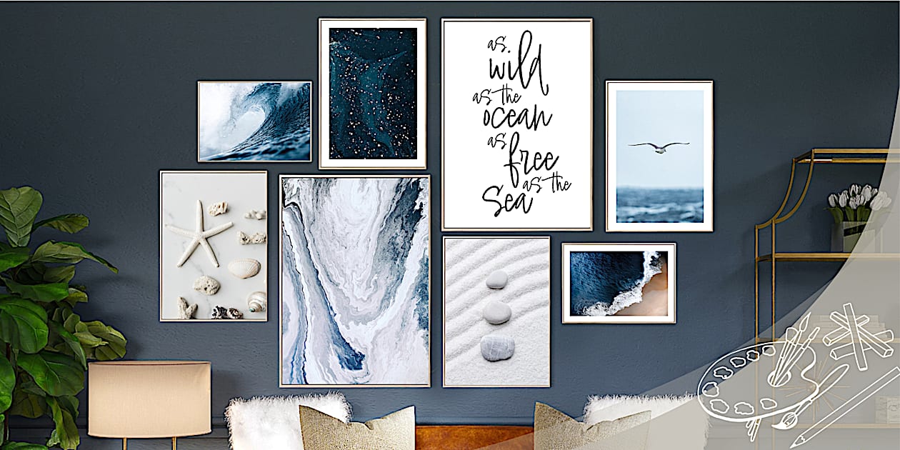 Sea Ocean Navy Blue Wall Art Gallery Collection Posters Pack