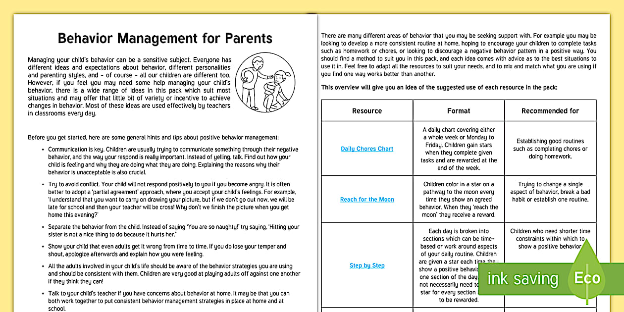 Behavior Chart Pack Overview for Parents and Adult Guidance
