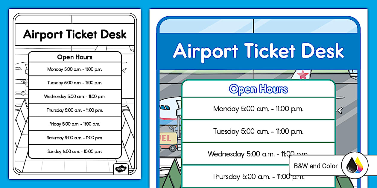 Airport Dramatic Play Ticket Desk Hours Sign (teacher made)