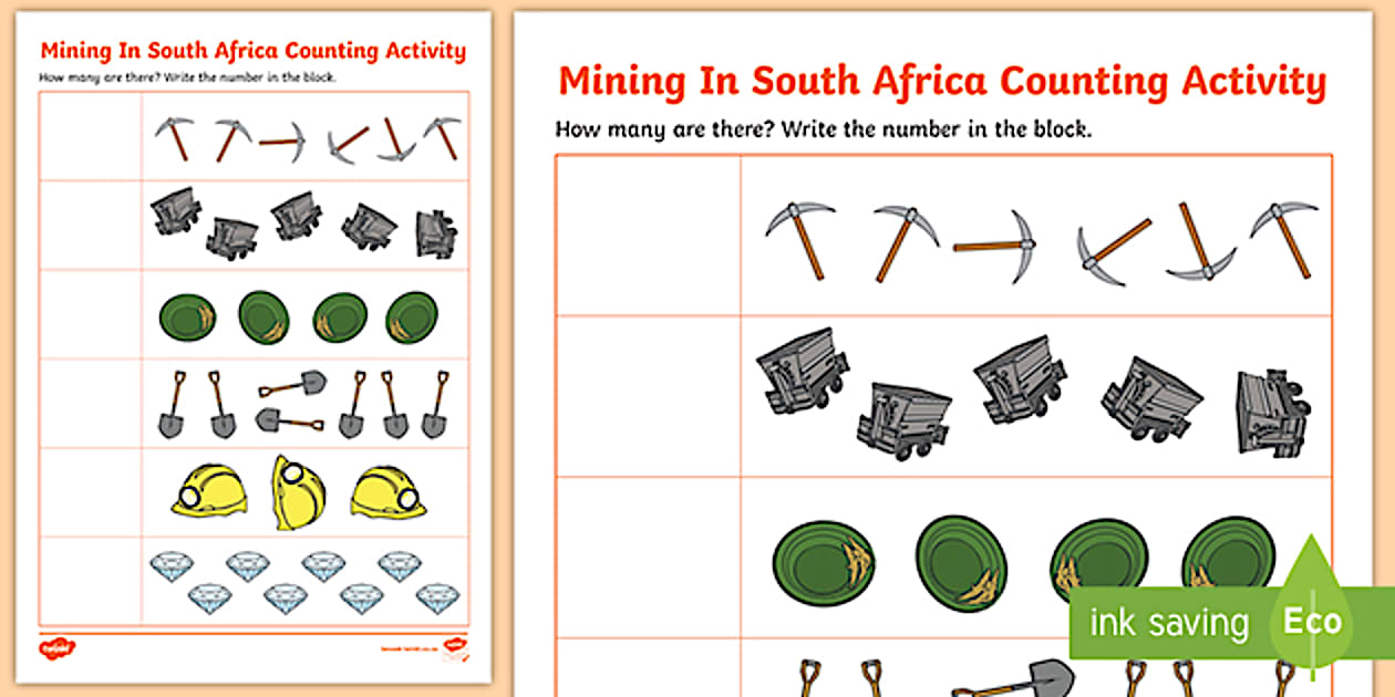 Mining In South Africa Counting Worksheet - Twinkl